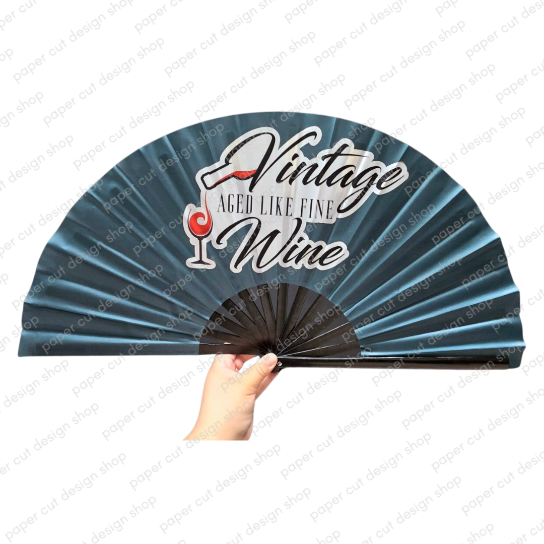 OVERSIZED Hand Fan - Vintage, Aging Like Fine Wine – Paper Cut Design Shop