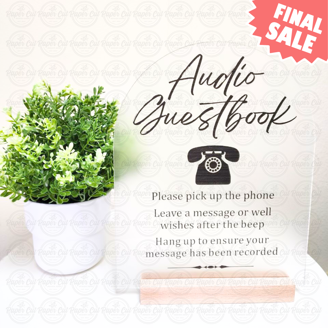 FINAL SALE - Audio Guest Book Acrylic Sign Large with wood stand ...