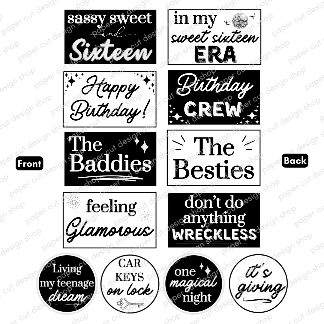 Glam Sweet 16 Black & White Prop Bundle - Photo Booth Props & Signs ...