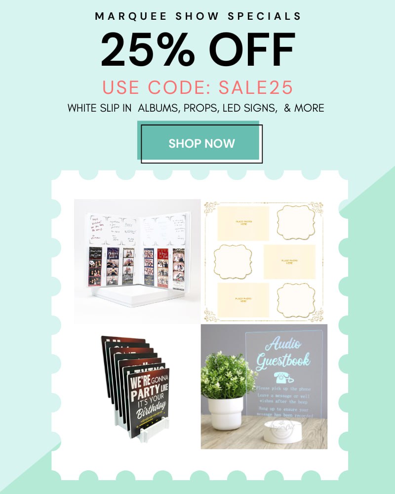 Photo booth albums, photo booth props signs, custom printed backdrops ...