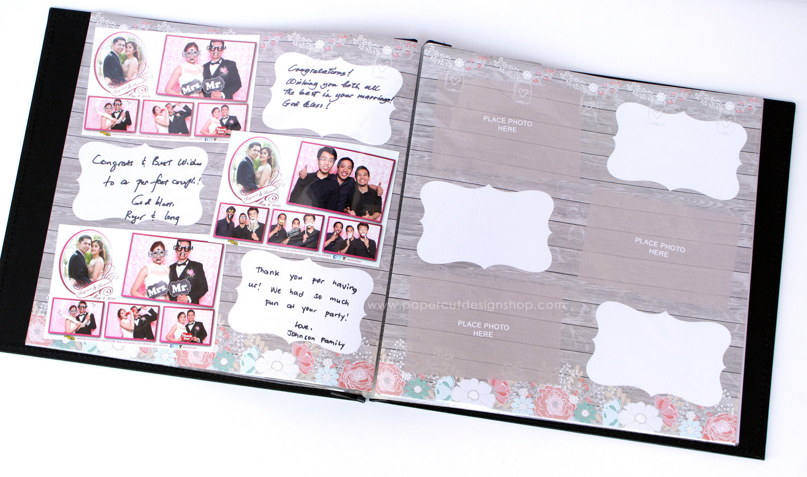 Photo Booth Scrapbook Album Printed Pages - RUSTIC WOOD SHABBY CHIC